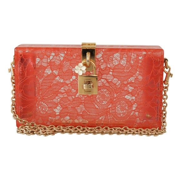 Dolce & Gabbana | Bags | Dolce Gabbana Gold Padlock Box Peach Lace ...